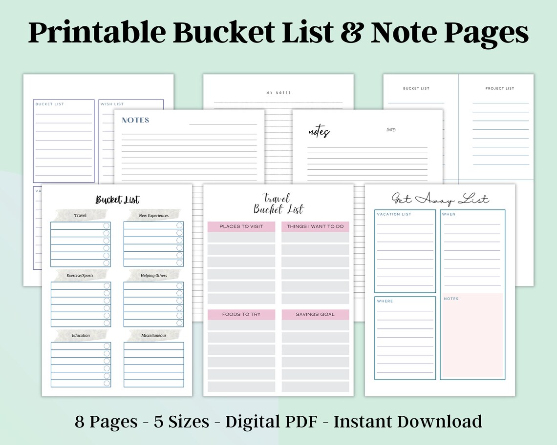 Digital Bucket List, Bucket List Template, Bucket List Printable ...