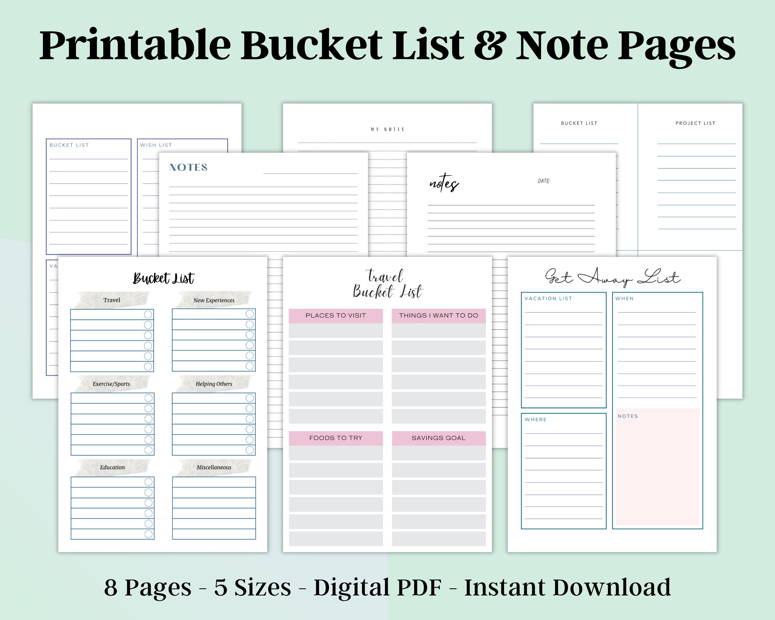 Digital Bucket List, Bucket List Template, Bucket List Printable ...