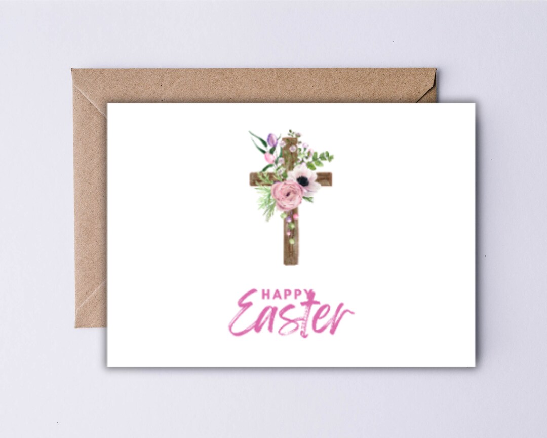Printable Easter Card Religious Set, Easter Floral Cross Greeting Card ...