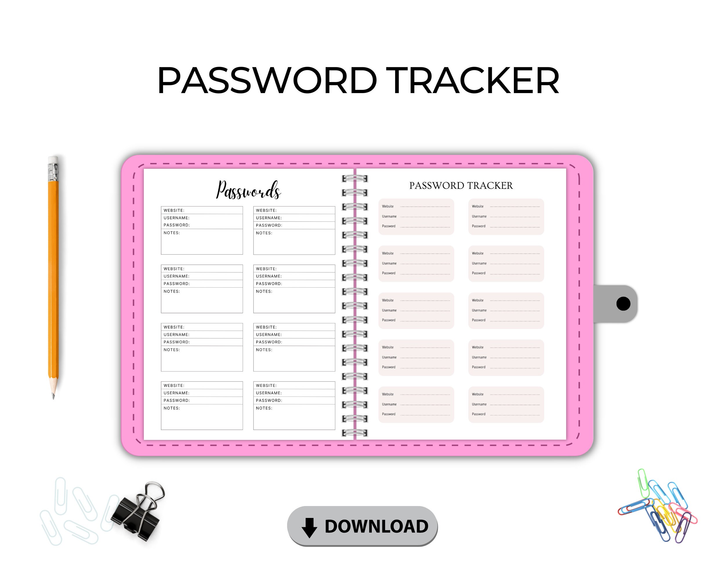 Password Tracker Printable, Password Tracker Log, Password Keeper ...