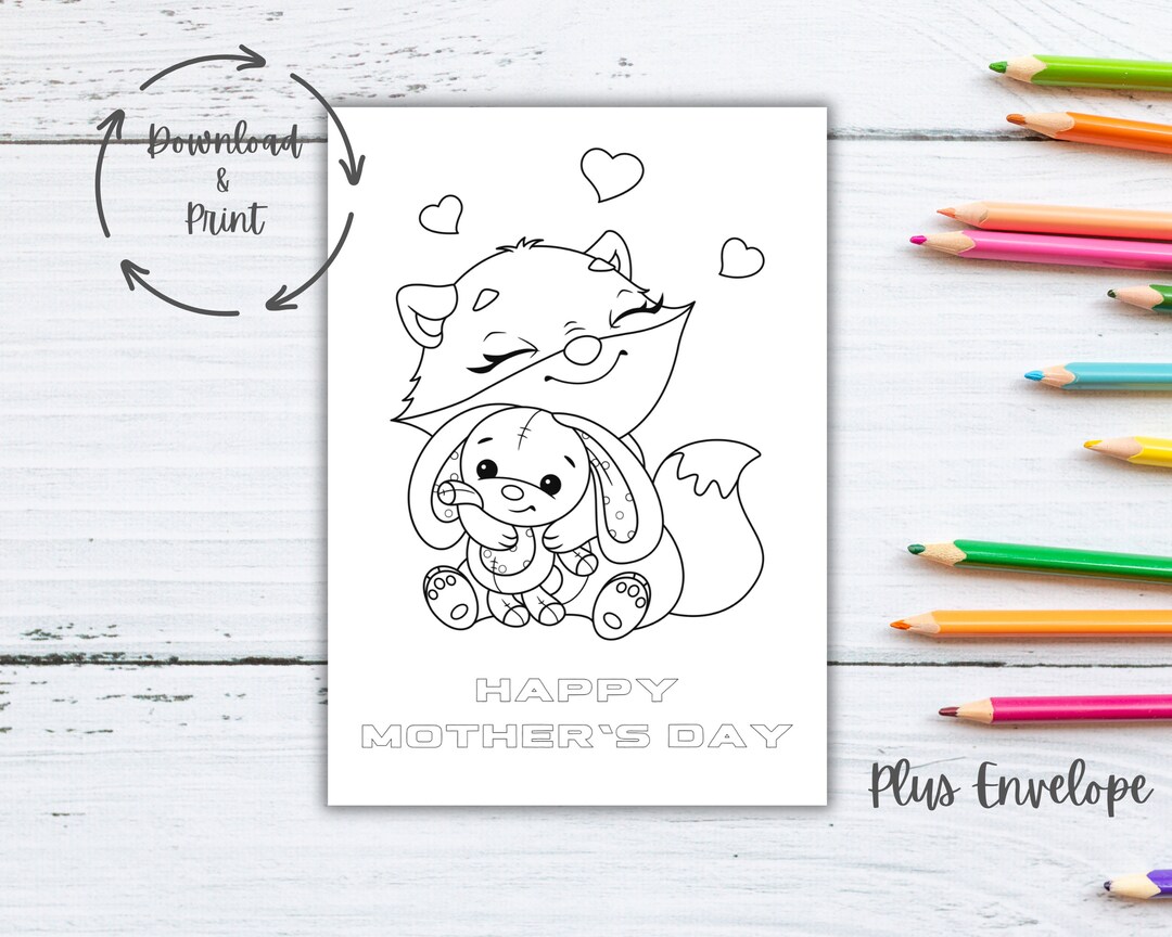 Printable Coloring Mothers Day Card, Mother's Day Greeting Card Digital ...