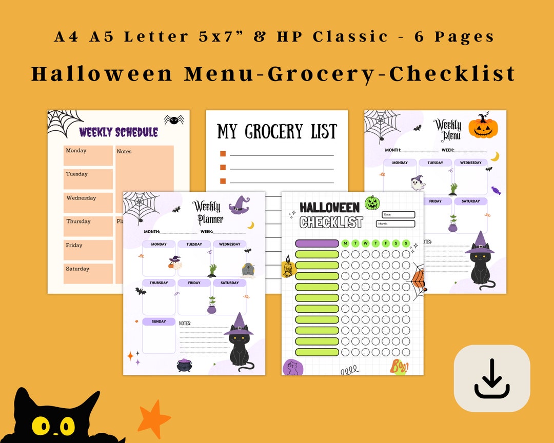 Halloween Planner Checklist Printable, Digital Halloween Schedule ...