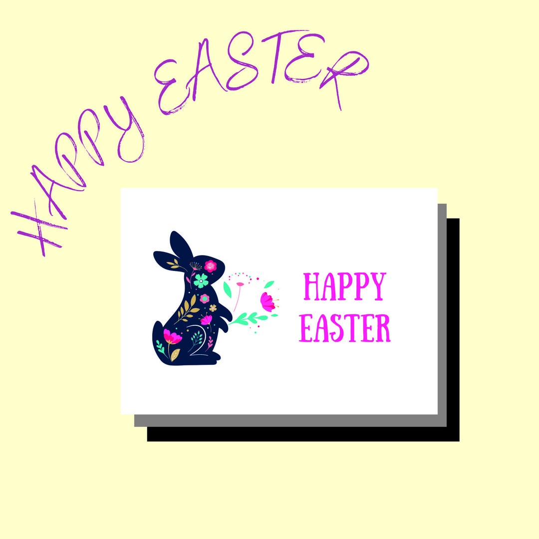Printable Floral Bunny Easter Card, Easter Bunny Greeting Cards, Card ...