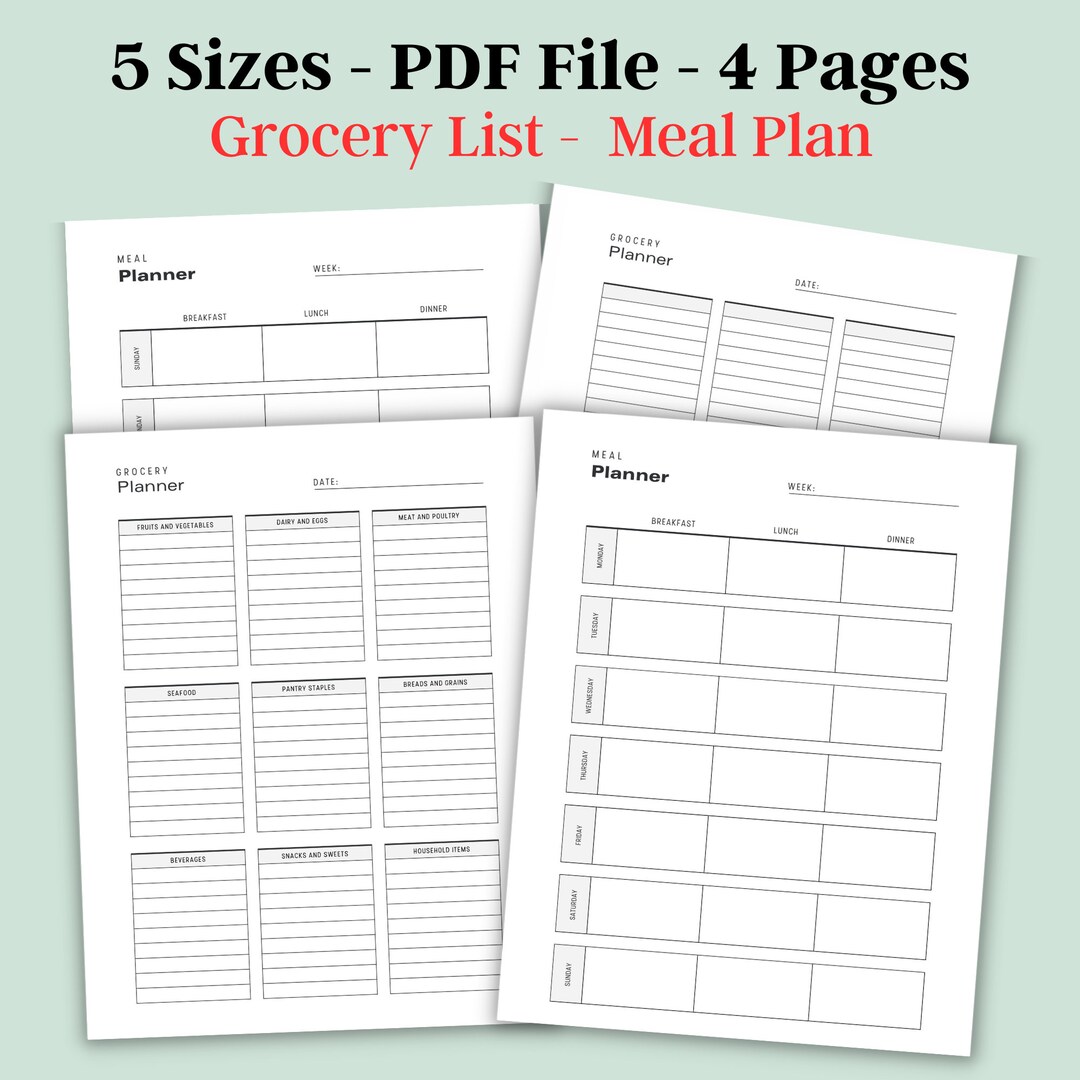 Grocery List Digital Planner, Grocery Shopping Checklist, Printable ...