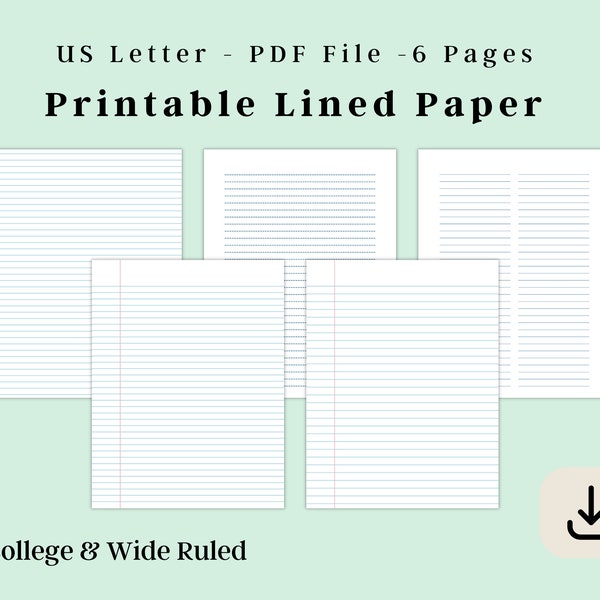 College Ruled Note Template - Etsy