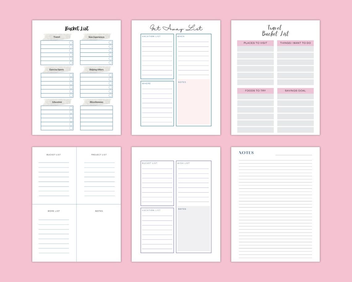 Digital Bucket List, Bucket List Template, Bucket List Printable ...