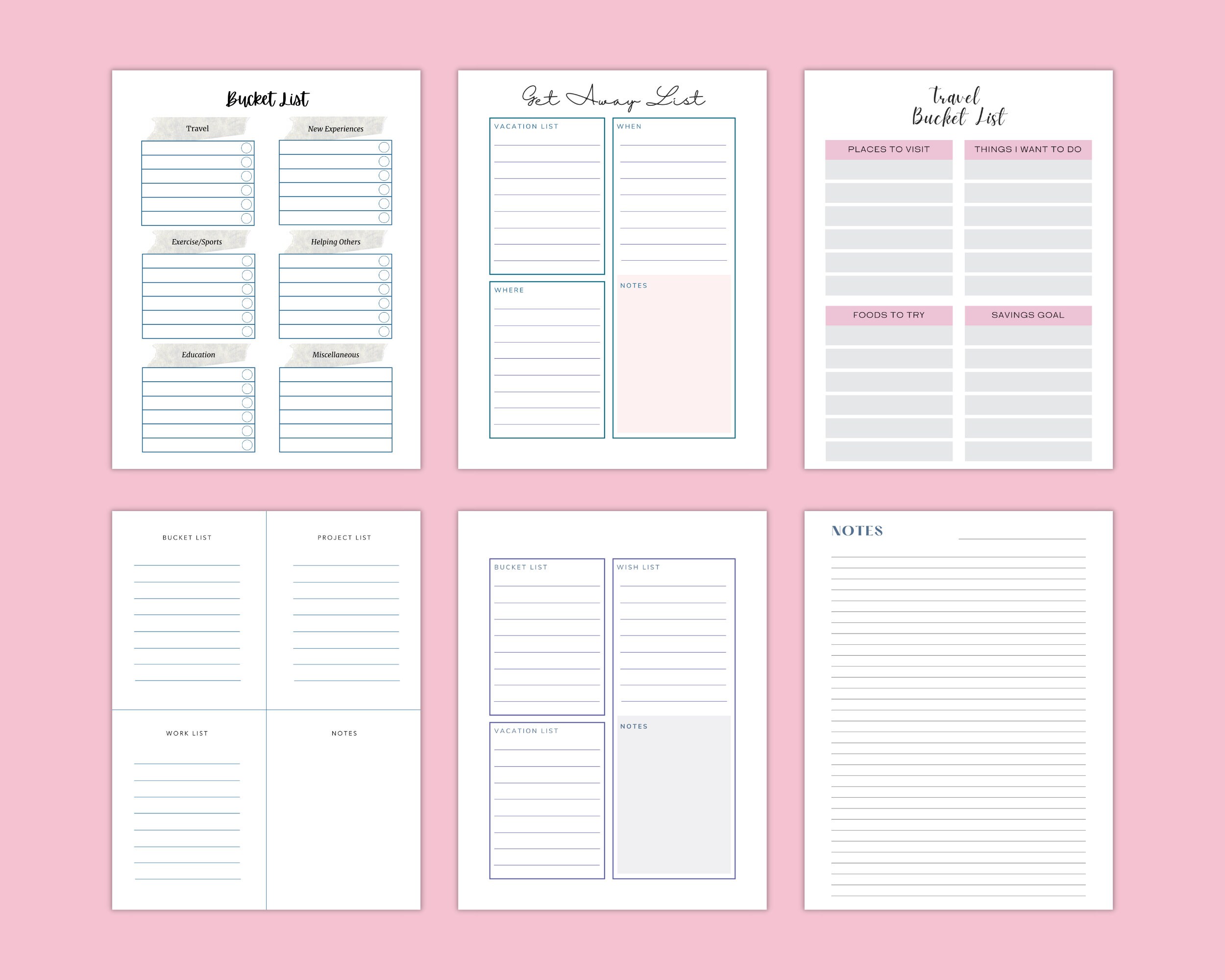 Digital Bucket List, Bucket List Template, Bucket List Printable ...