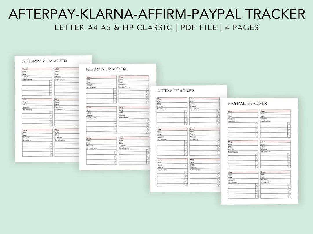 Afterpay Klarna Affirm Payment Tracker, Payment Tracker List Digital ...