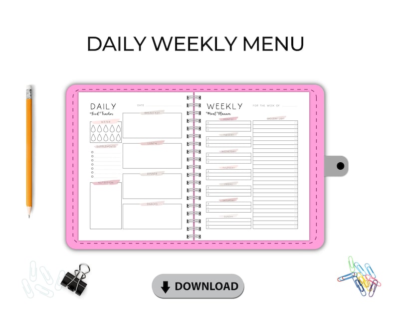 Printable Meal Planner Weekly, Digital Food Log Diary, Meal Prep ...