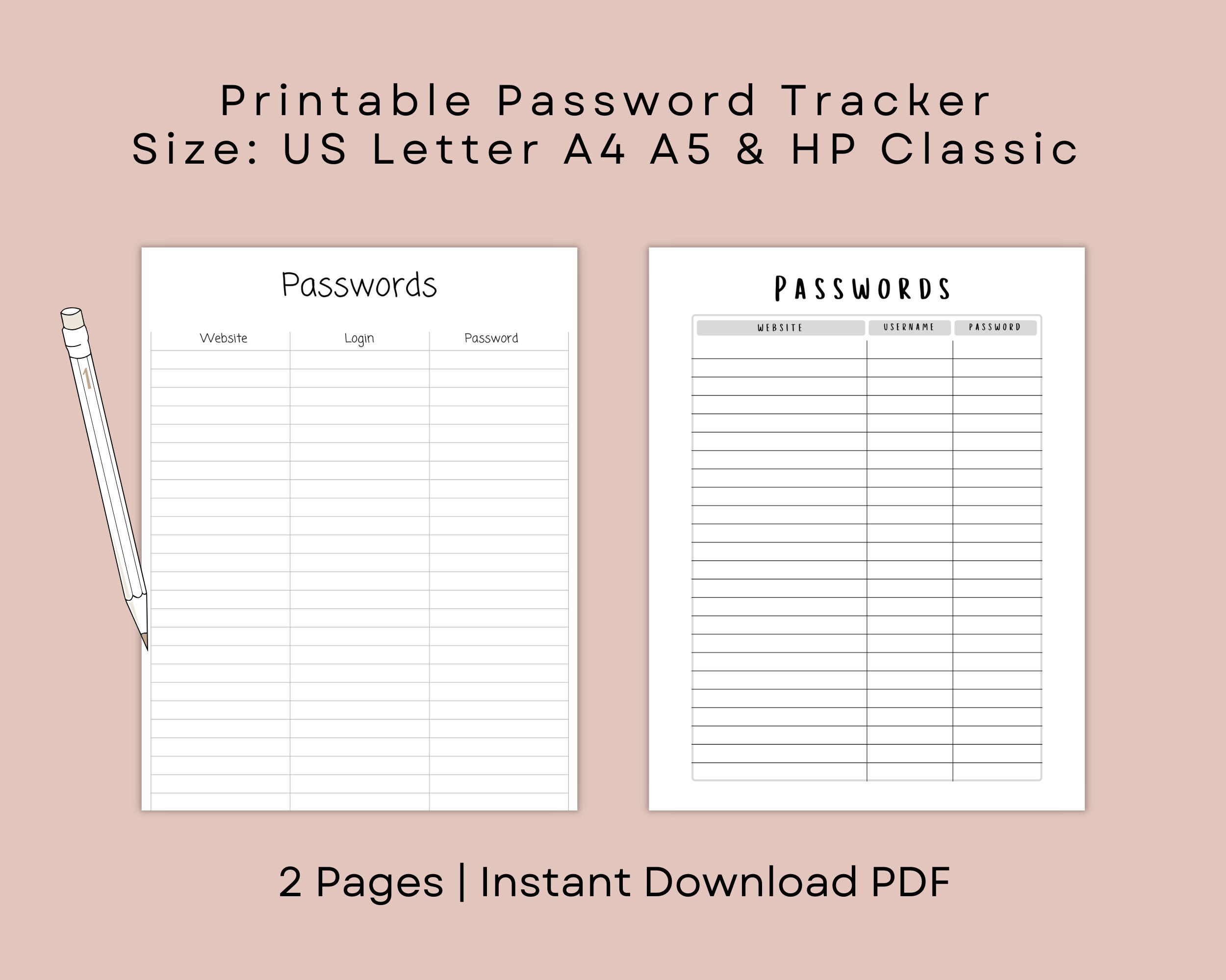 Password Tracker, Password Template, Password Tracker Printable ...