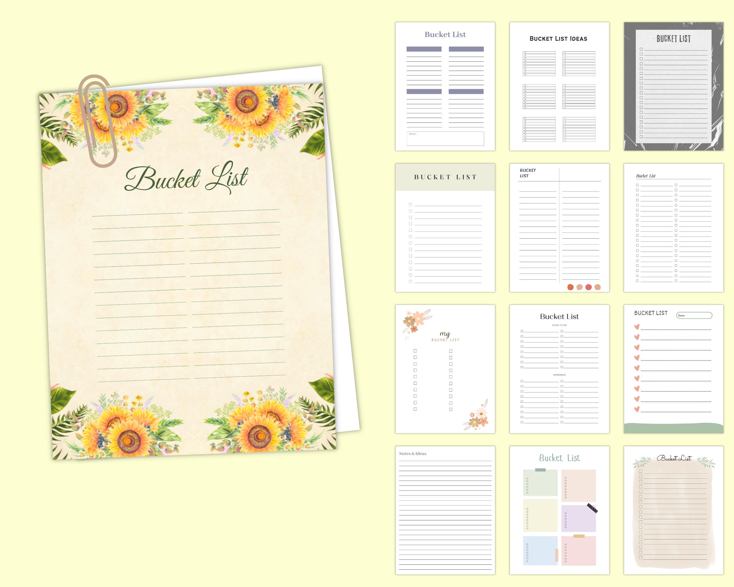 Bucket List Tracker Printable, Bucket List Template, Digital Bucket ...
