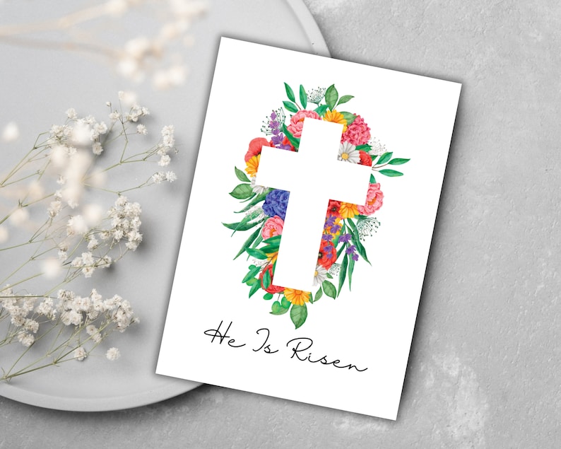 Printable Easter Card, He is Risen Religious Easter Greeting Card, A7 ...