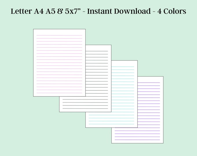 Lined Notepaper Planner Insert HALF PAGE SIZE/A5 digital Download for ...