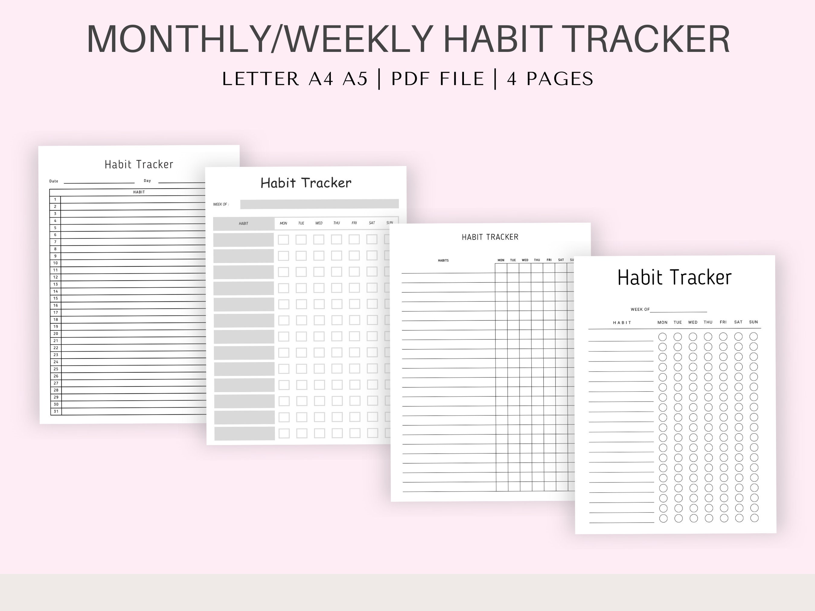 Printable Habit Tracker, Weekly & Monthly Routine Planner, Us Letter A4 ...