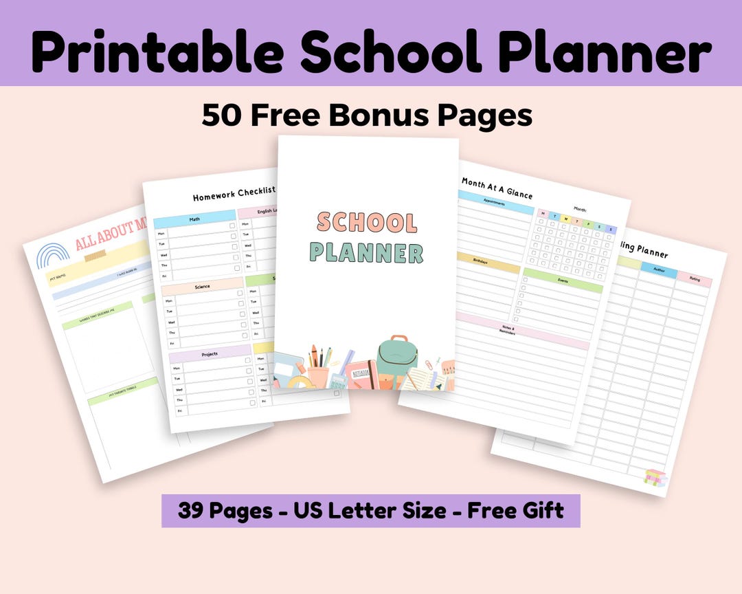 Printable Kids School Planner • US Letter PDF • Undated Student Planner ...