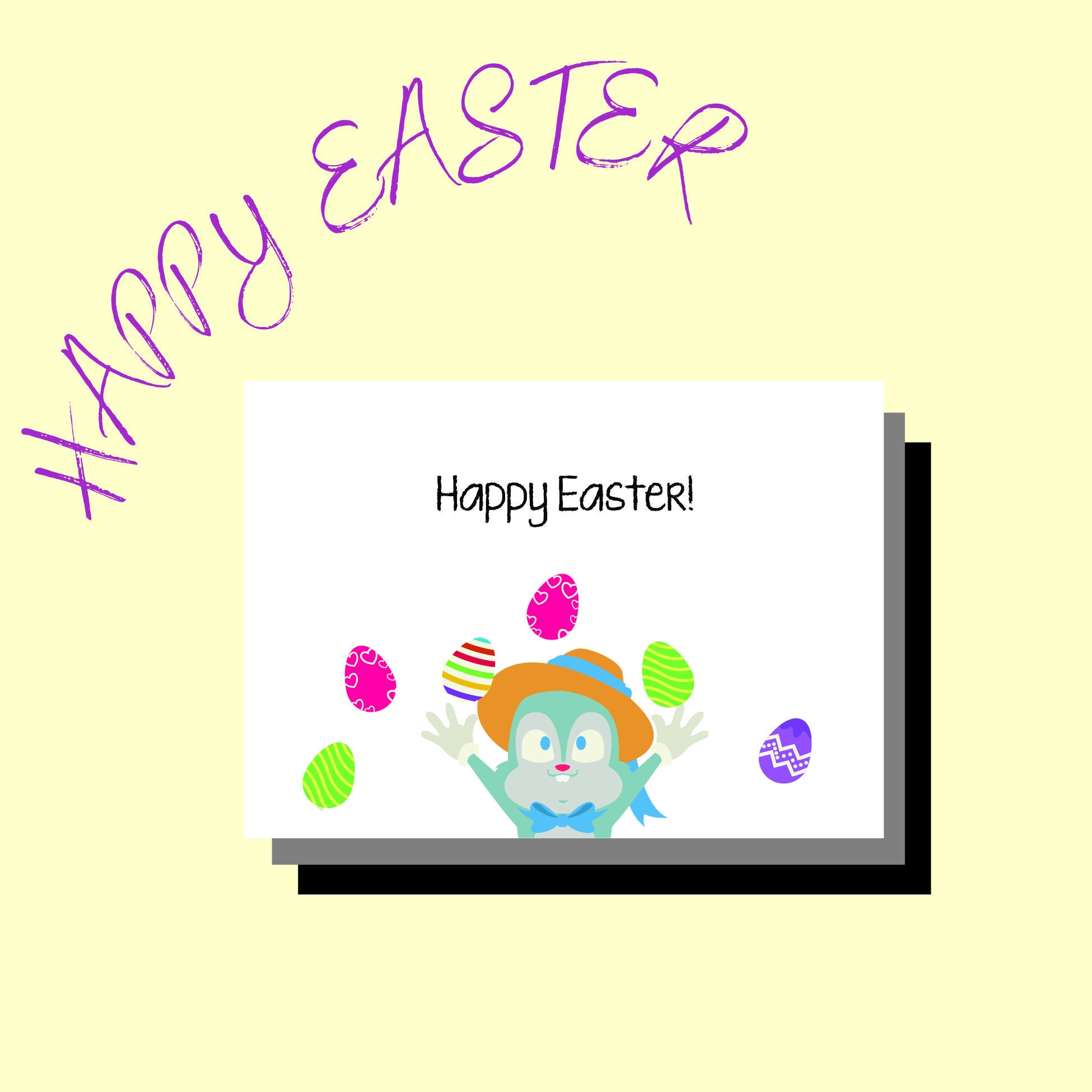 Printable Kids Easter Cards, Easter Bunny Greeting Card, A7 A2 Envelope ...