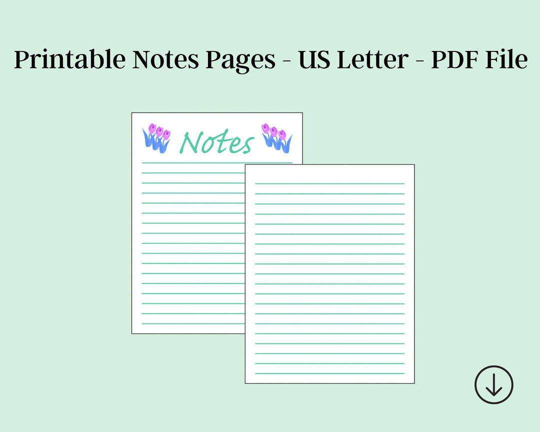 Printable Notes Pages, Tulip Lined Paper, Cute Writing Paper, PDF File ...