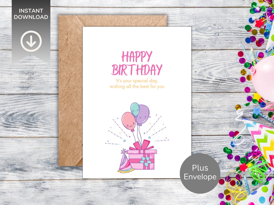 Girls Birthday Card Printable, Happy Birthday Greeting Cards, Digital ...