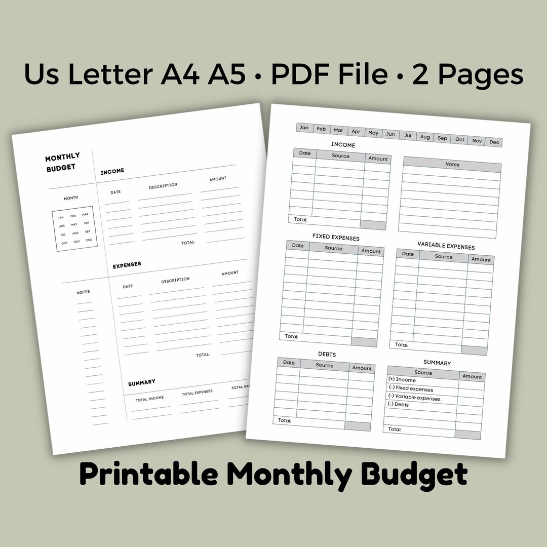 Monthly Budget Planner, Finance Tracker, Minimal Design, Digital PDF ...