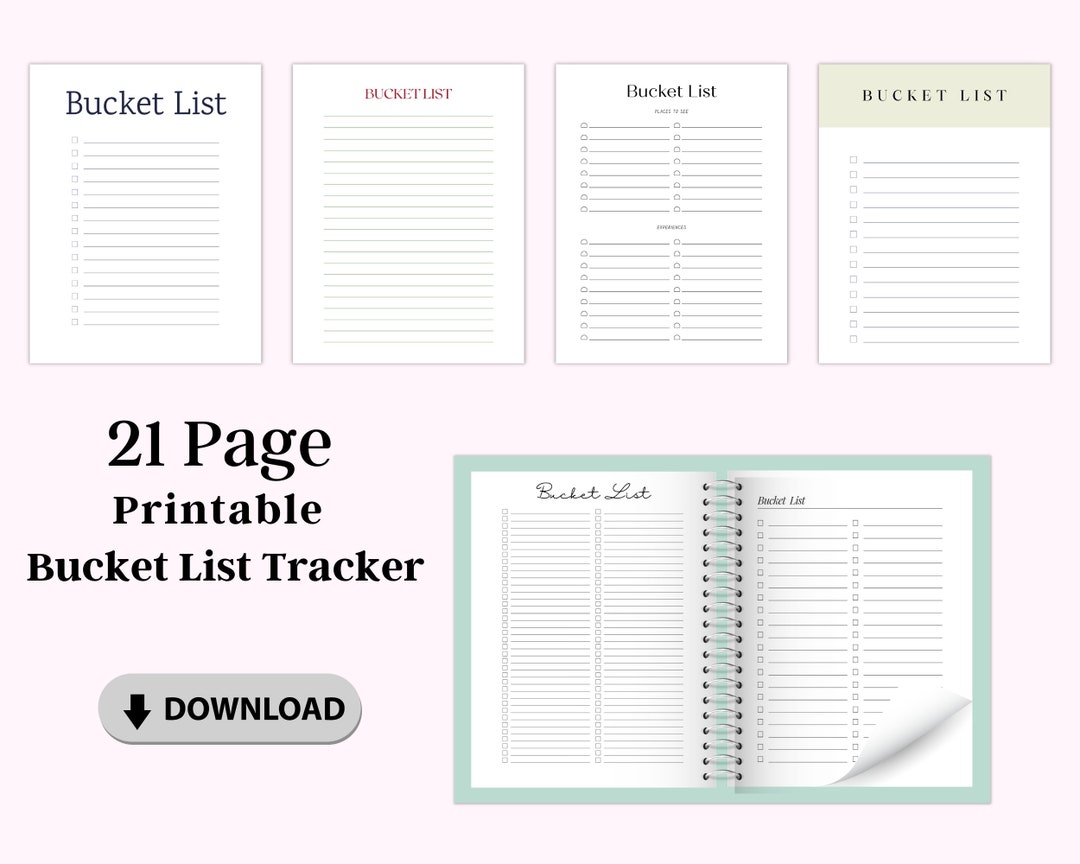 Bucket List Tracker Printable, Bucket List Template, Digital Bucket ...