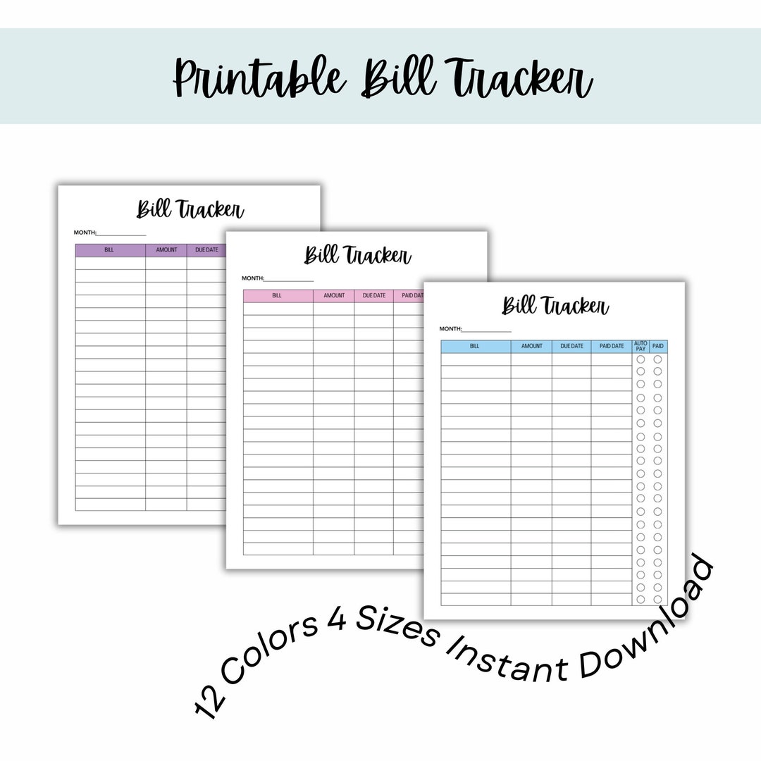 Monthly Bill Tracker Printable, Bill Payment Checklist, Monthly Bill ...