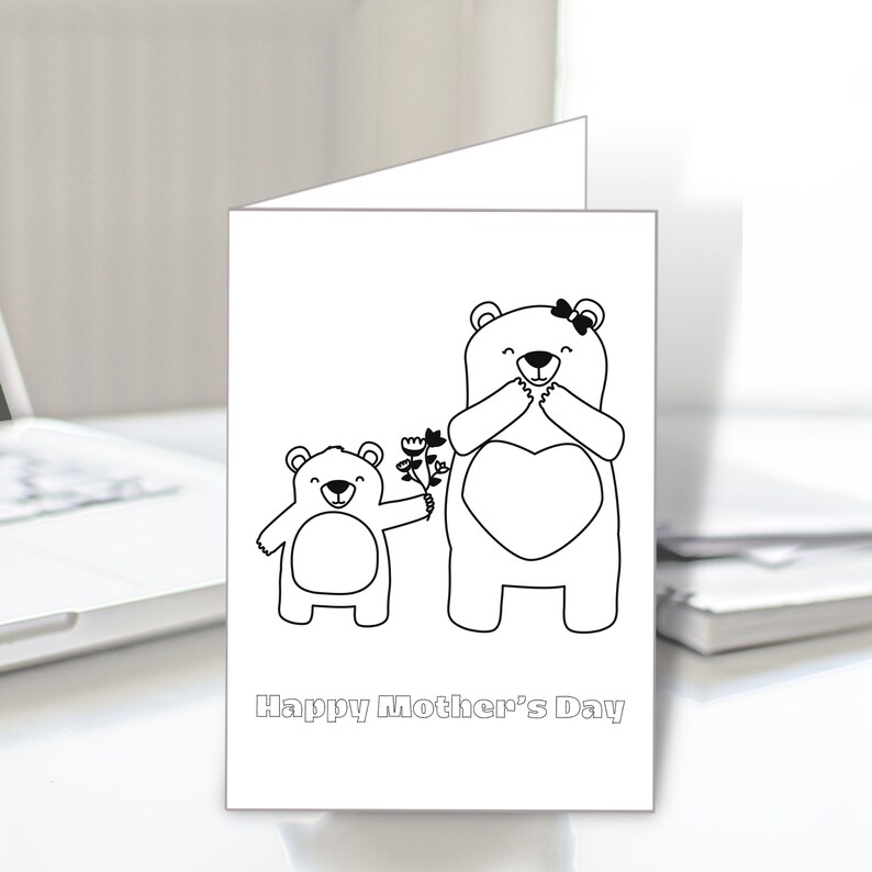 Mothers Day Coloring Card Printable, Happy Mother's Day Greeting Card ...