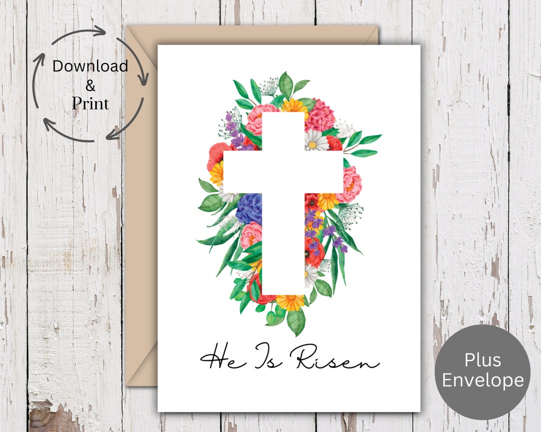 Printable Easter Card, He is Risen Religious Easter Greeting Card, A7 ...