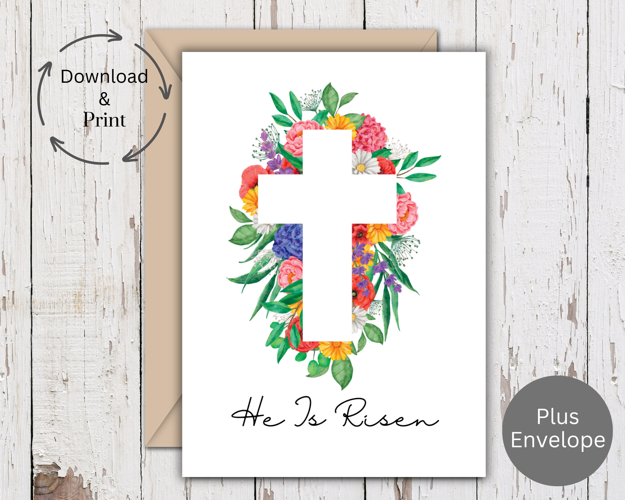 Printable Easter Card, He is Risen Religious Easter Greeting Card, A7 ...