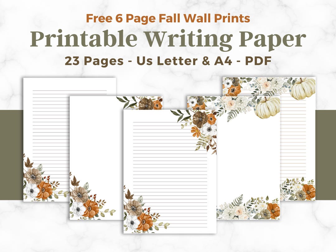 Fall Writing Paper Printable, Pumpkin Stationery Set, Autumn Letter ...