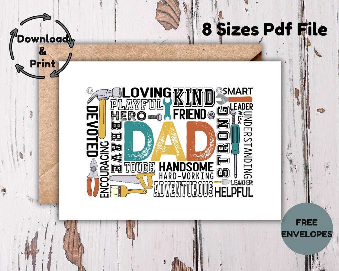 Dad Word Art Fathers Day Card Printable, Positive Words Card for Dad ...