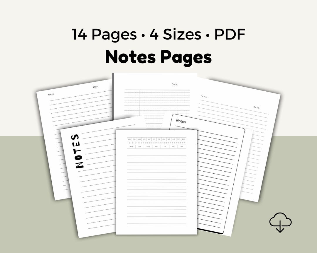 Lined Notes Pages Bundle, Printable Study Notes, Digital PDF, US Letter ...