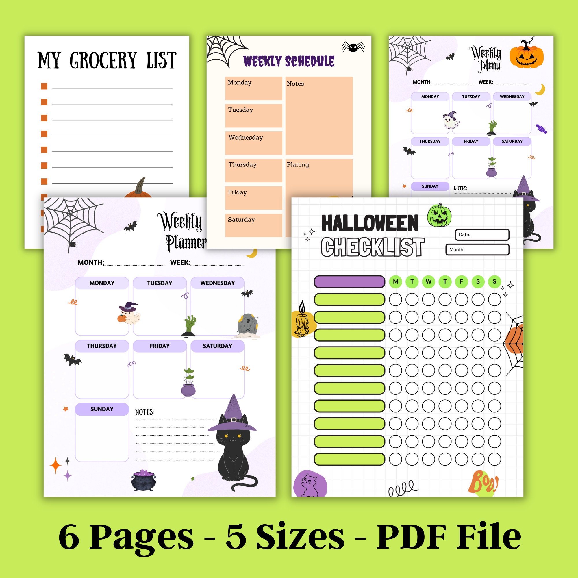 Halloween Planner Checklist Printable, Digital Halloween Schedule ...