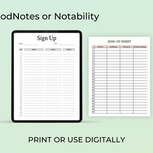 Sign up Sheet Digital, Sign up Sheet Template, Sign up Sheet Printable ...