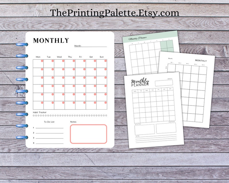 Blank Monthly Calendar Template, Digital Monthly Calendar Printable ...