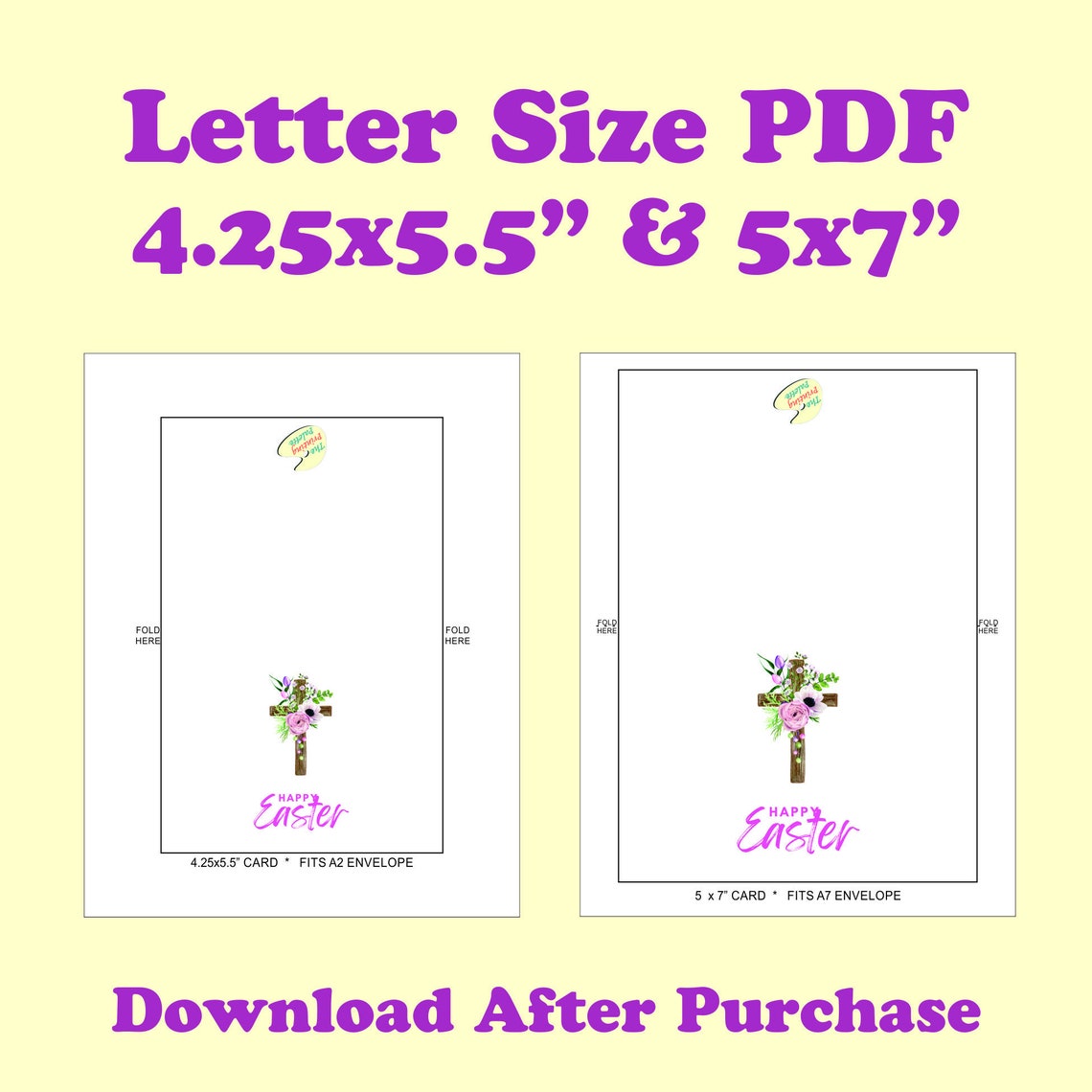 Floral Cross Easter Card Set: Religious Printable (PDF) - Etsy