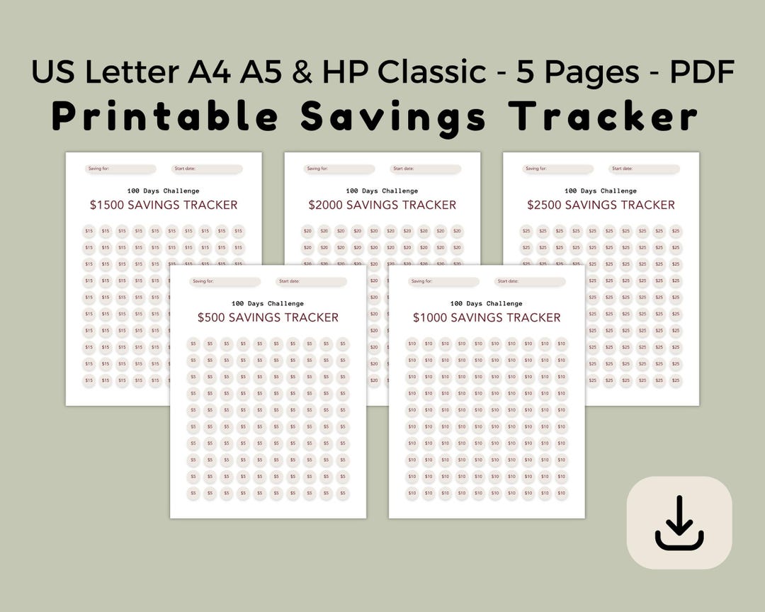 Savings Challenge Tracker, Digital PDF, US Letter A4 A5 HP Classic - Etsy