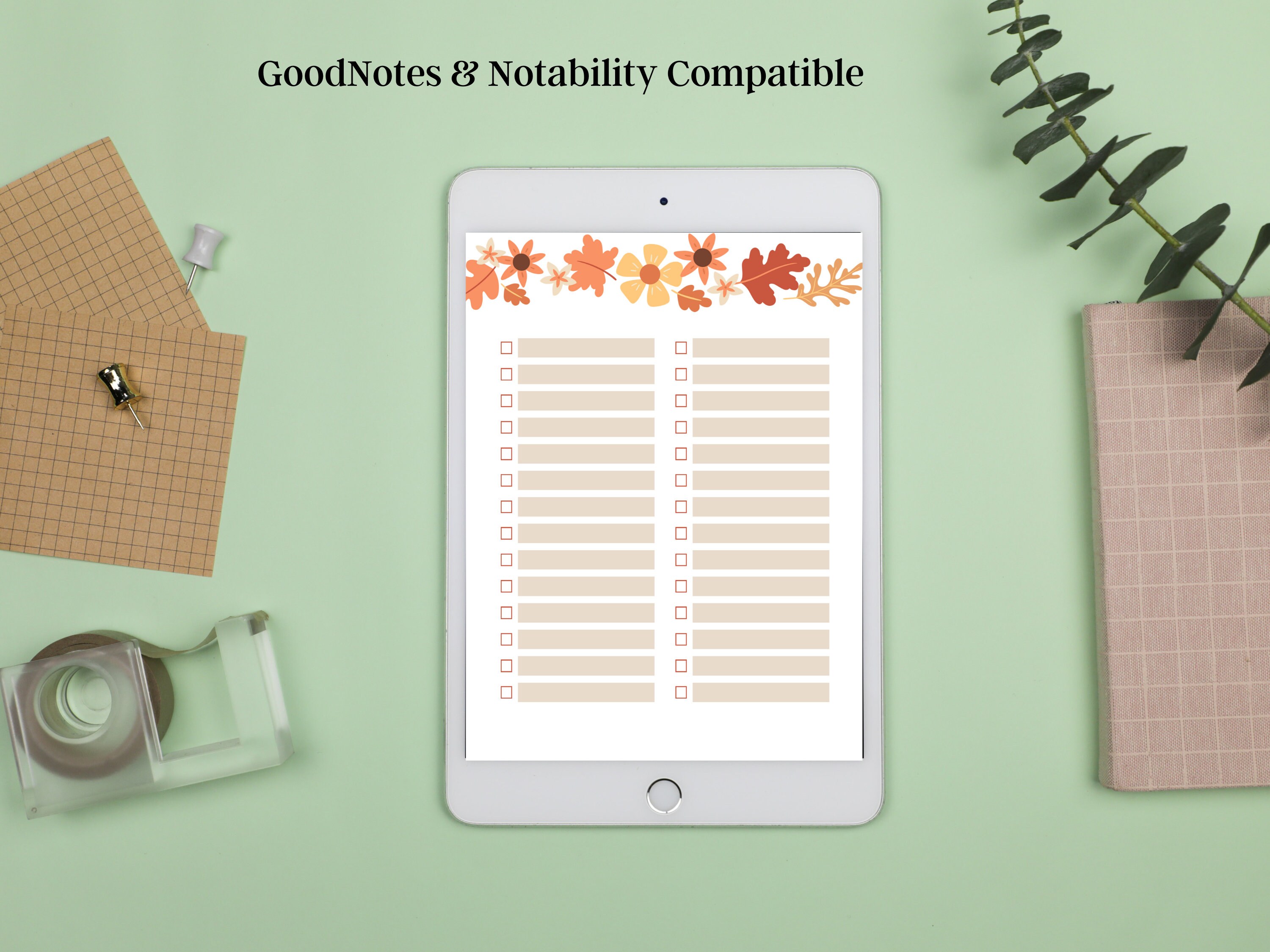 Fall Note Paper Pages, Checklist Stationery, Digital PDF, US Letter A4 ...