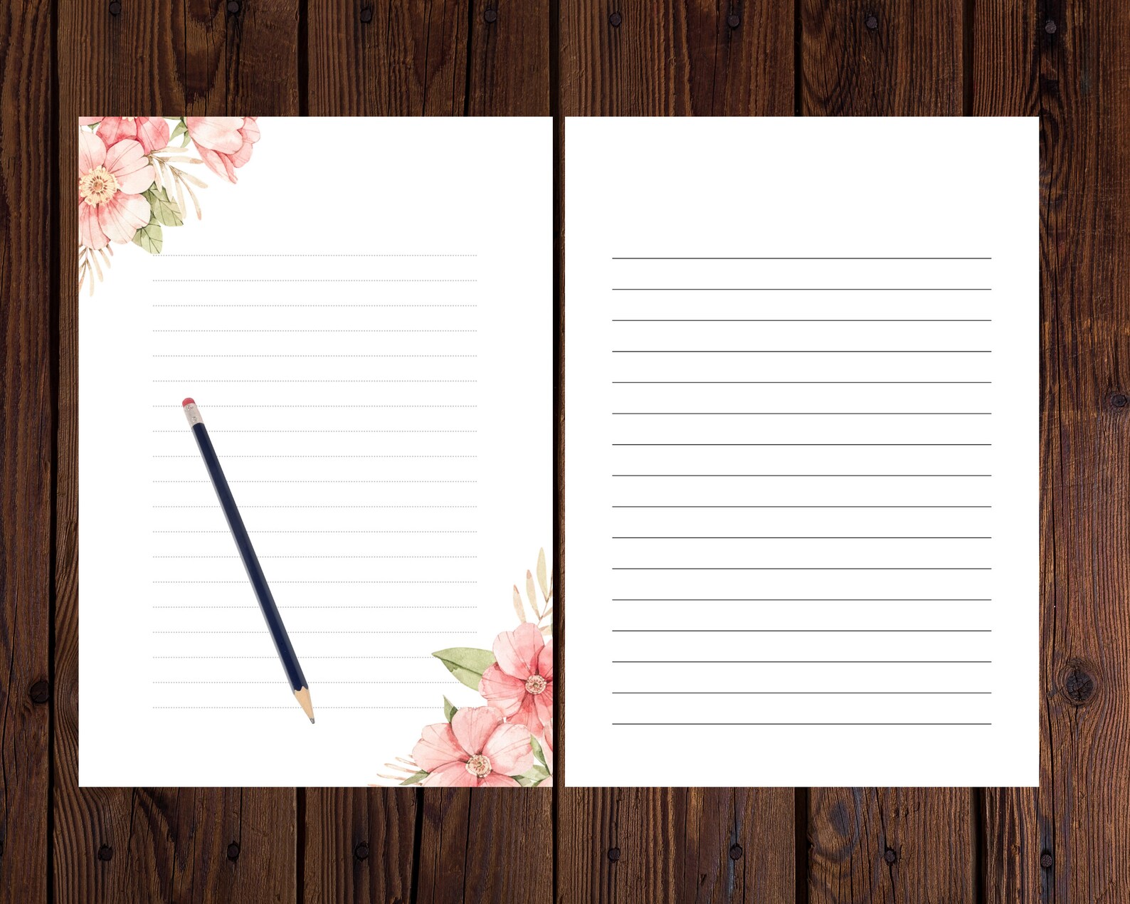 Floral Writing Paper, Lined & Unlined, Digital PDF, US Letter A4 A5 HP ...
