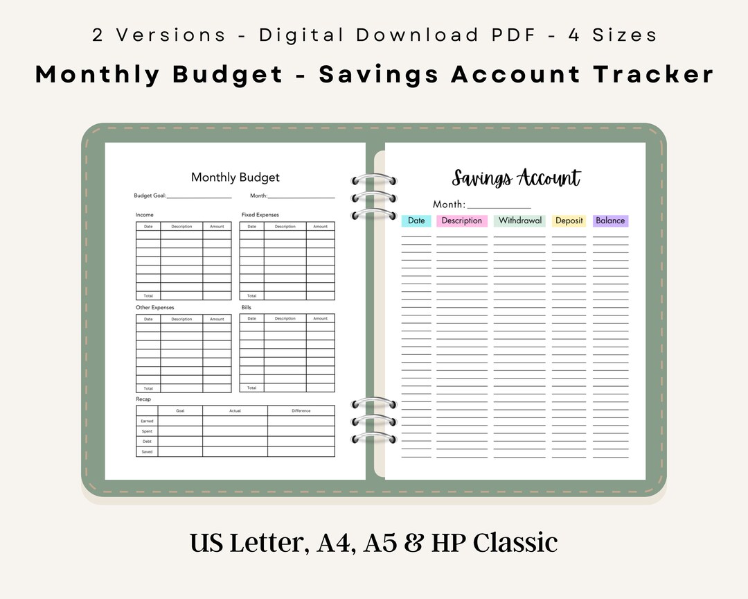 Monthly Budget & Printable Finance Tracker, Monthly Budget Template ...
