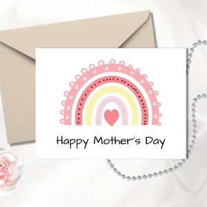 Mother's Day Card Rainbow, Printable Pink Mothers Day Card, Happy ...
