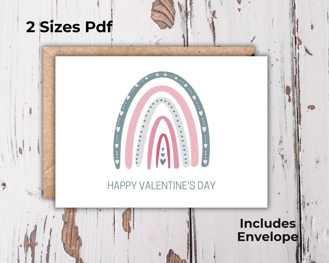 Rainbow Valentine's Day Card, Love Card Template, Digital PDF File, 5x7 ...