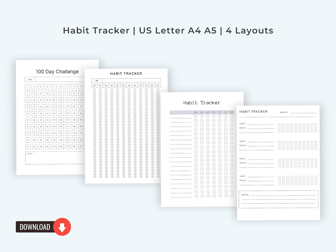 Habit Tracker Printable Checklist, Monthly Habit Tracker, Habit Tracker ...