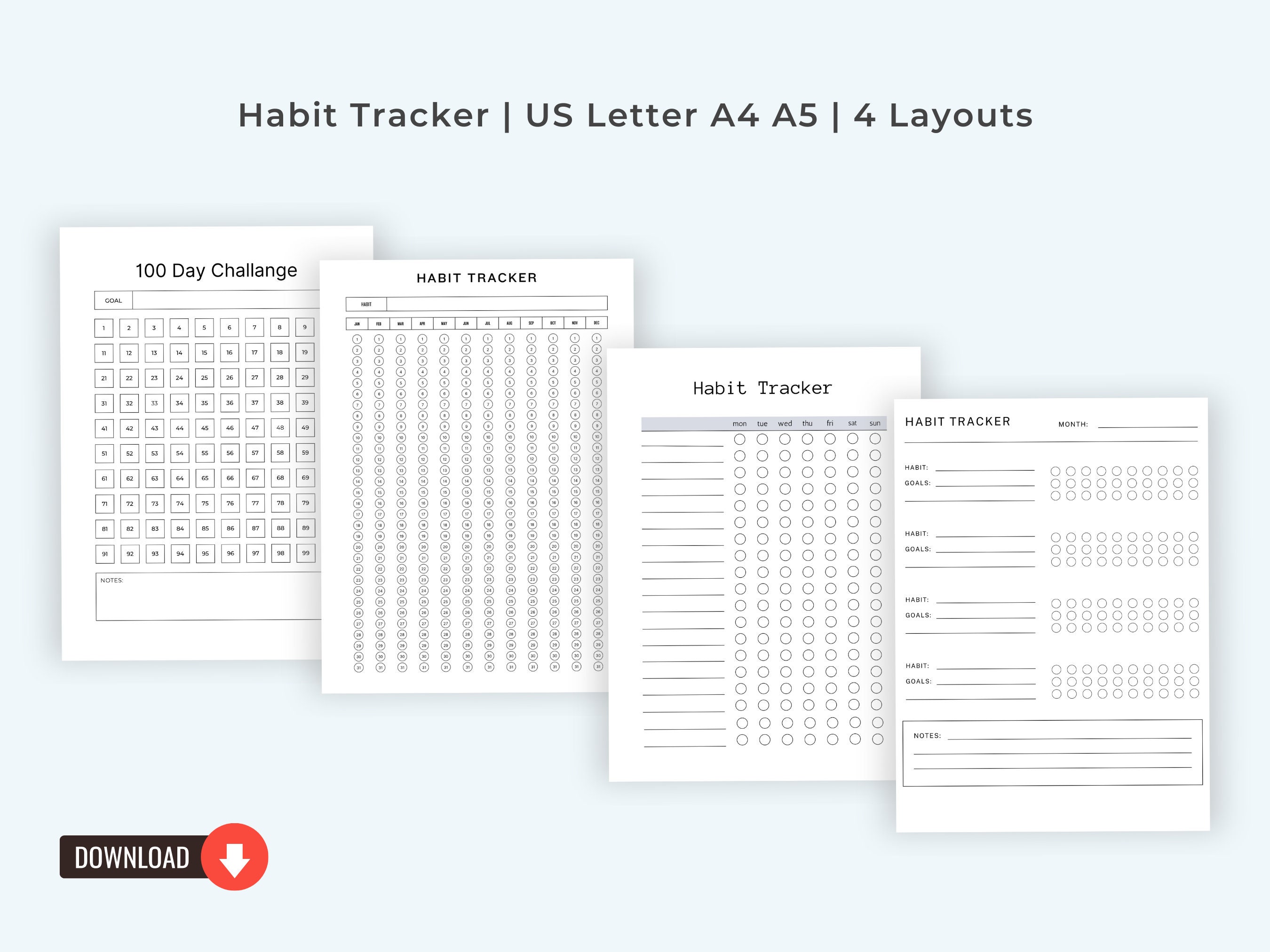 Habit Tracker Printable Checklist, Monthly Habit Tracker, Habit Tracker ...