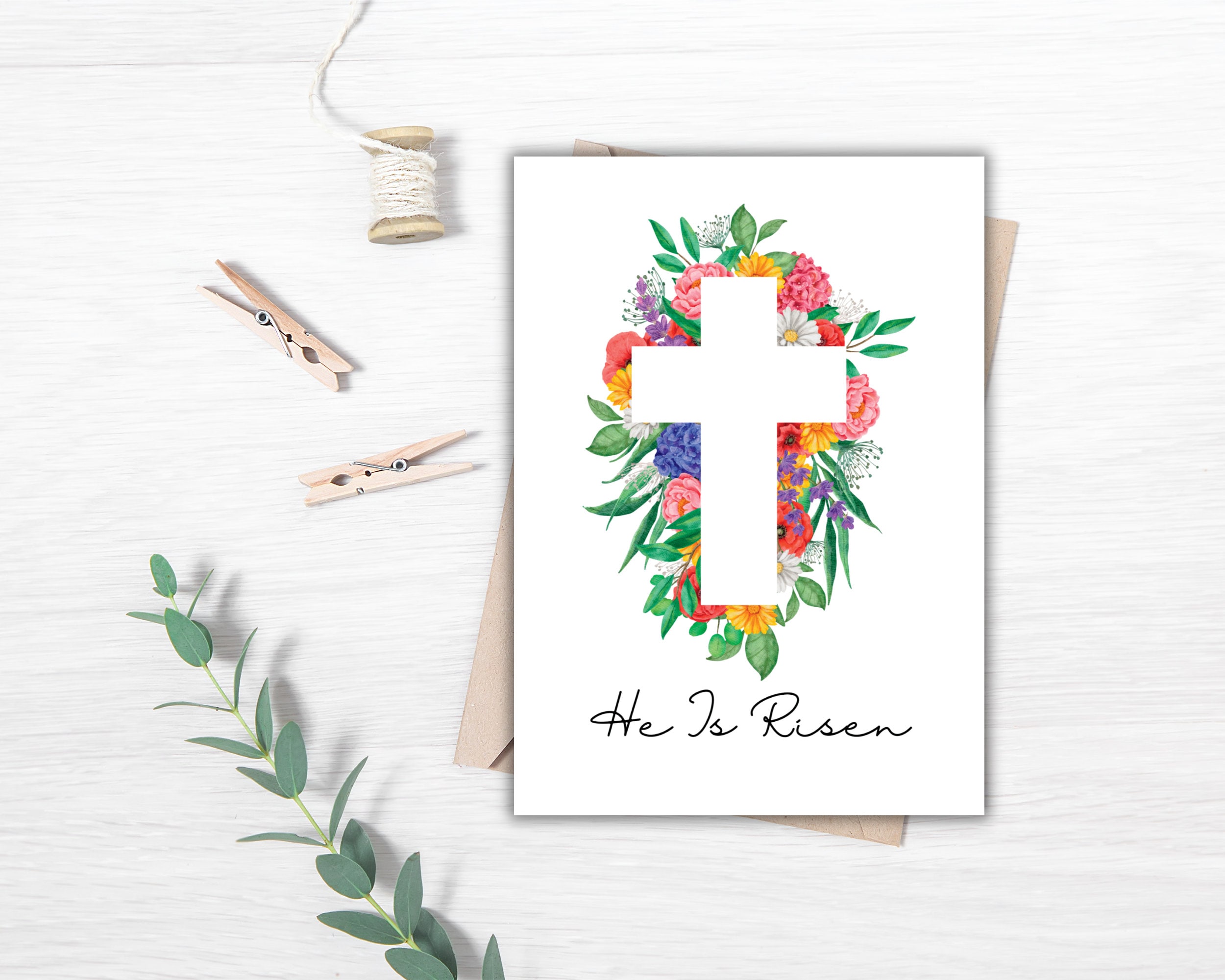Printable Easter Card, He is Risen Religious Easter Greeting Card, A7 ...