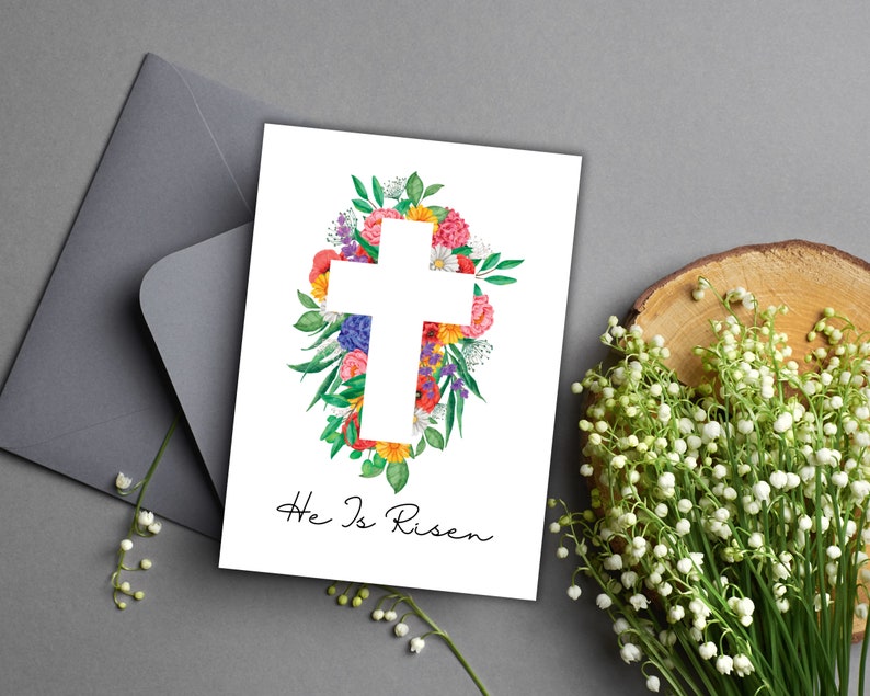 Printable Easter Card, He is Risen Religious Easter Greeting Card, A7 ...