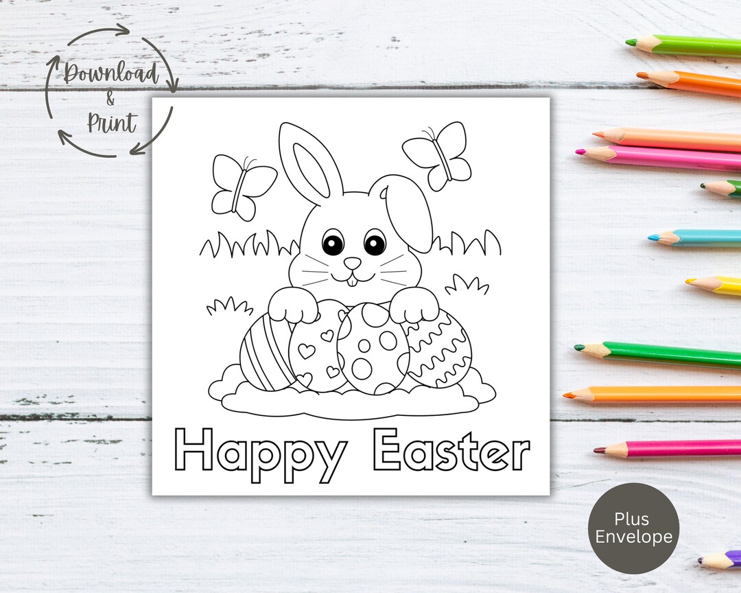Easter Coloring Card for Kids, Printable Happy Easter Coloring Card ...