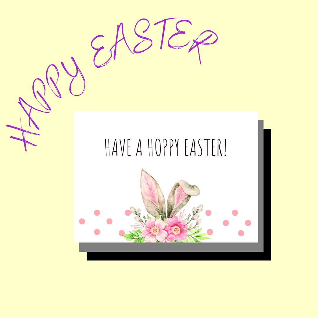 Floral Bunny Easter Card Printable, Bunny Ears Easter Card, Happy ...
