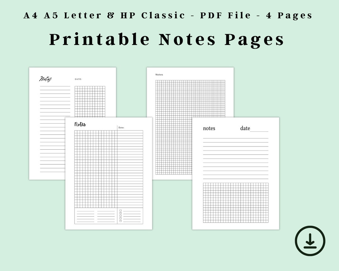 Notes Page Graph Digital, Notes Page Printable, Notes Page Template ...