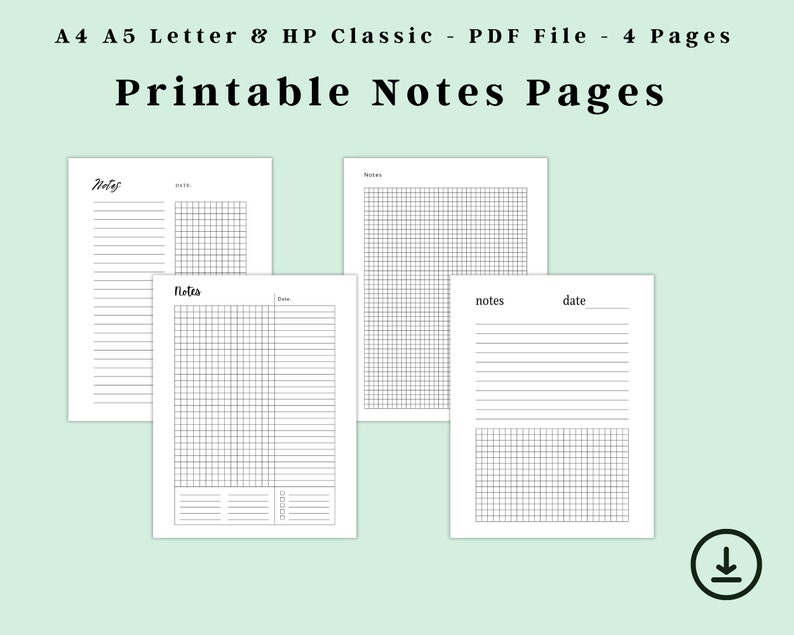 Graph Paper Notes Pages, Grid Planner Inserts, Digital PDF File, US ...