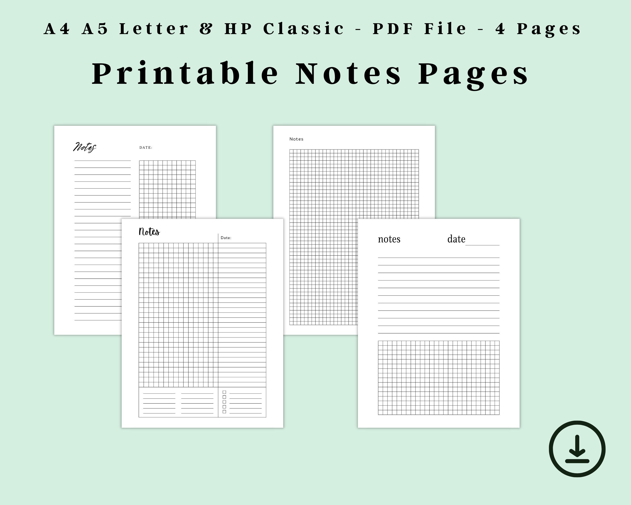Notes Page Digital, Notes Page Printable, Notes Page Template, Note ...